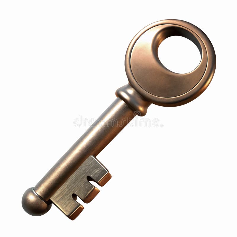 Closeup of Vintage Brass Skeleton Key with Rounded Head and Detailed ...