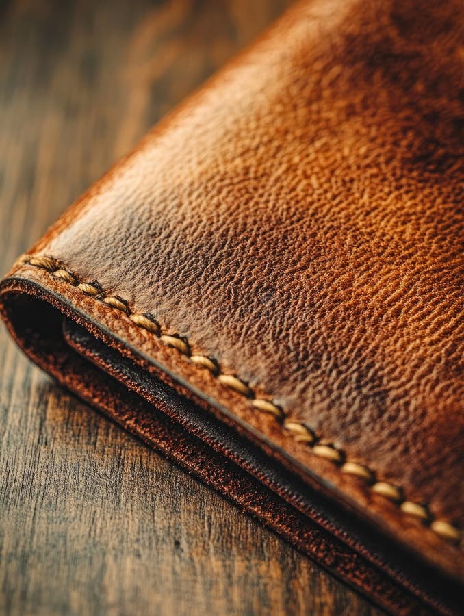 Closeup of a Vintage Brown Leather Wallet with Detailed Stitching ...