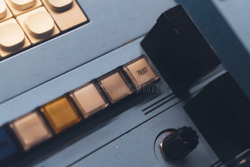 Closeup of Vintage Control Panel with Test Button Stock Photo - Image ...