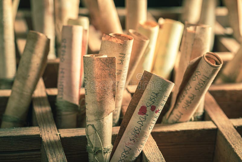 Vintage Library Full of Medieval and Old Scrolls Stock Photo - Image of ...