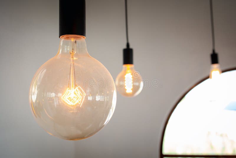 Closeup Vintage Light Bulb Hanging from Ceiling Stock Photo - Image of ...