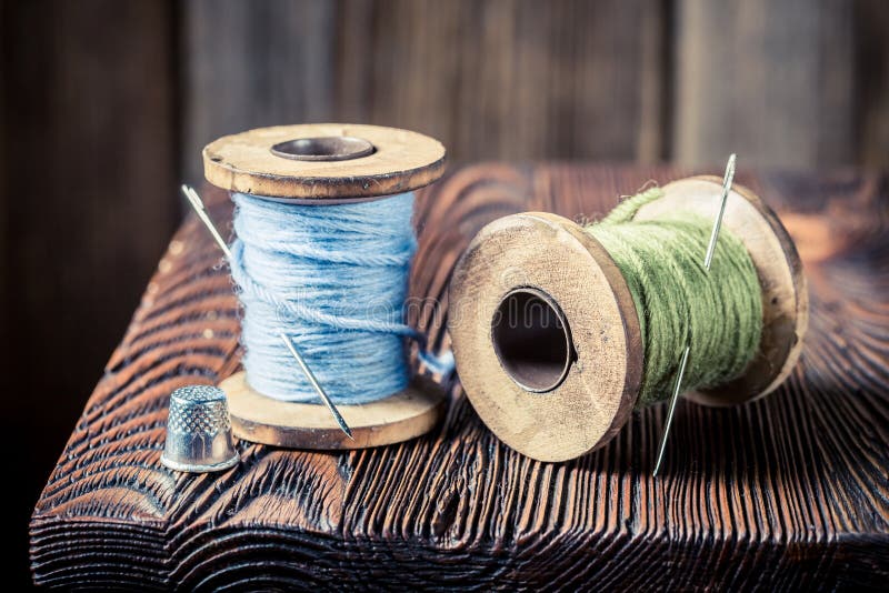Closeup of Vintage Needle and Threads Stock Image - Image of fabric ...