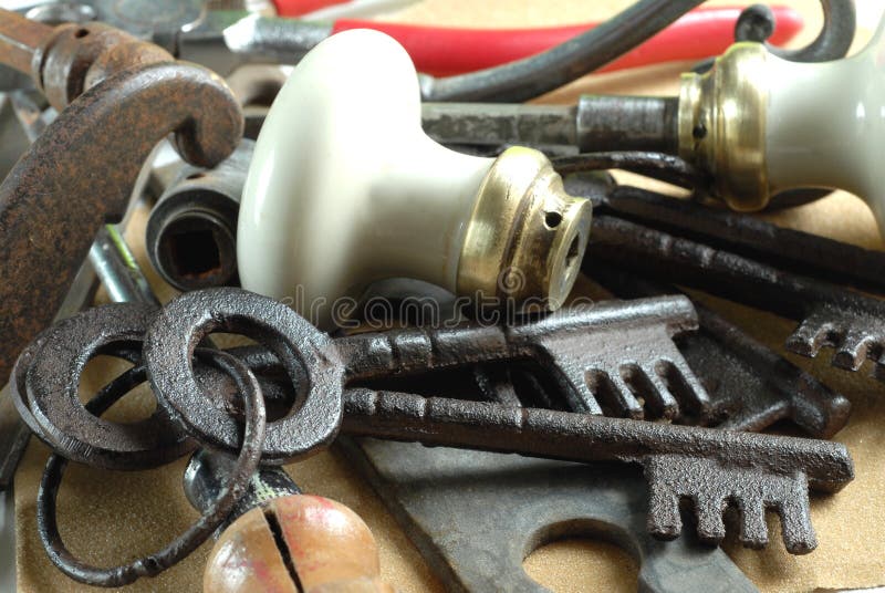 Old Keys and Door Handles in Bulk Stock Photo - Image of vintage ...
