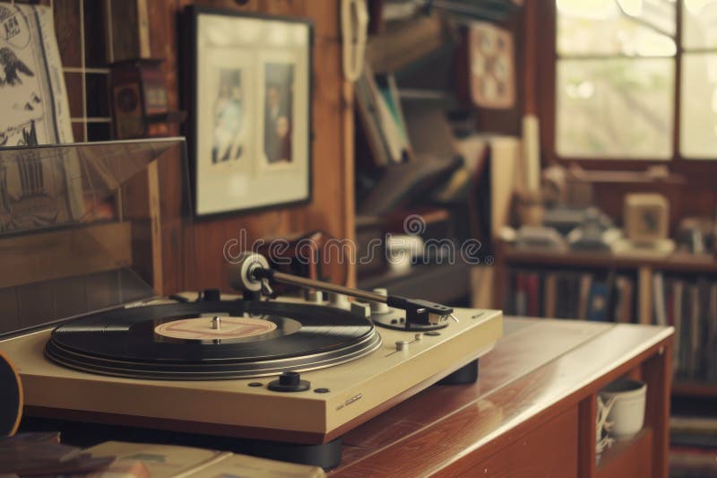 Closeup of a Vintage Record Player Turntable Inside a Cozy Room Stock ...