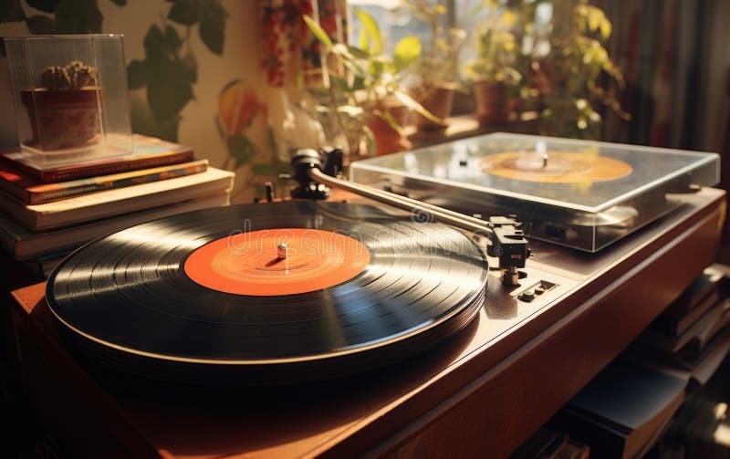 Closeup of a Vintage Record Player Turntable Inside a Cozy Room ...