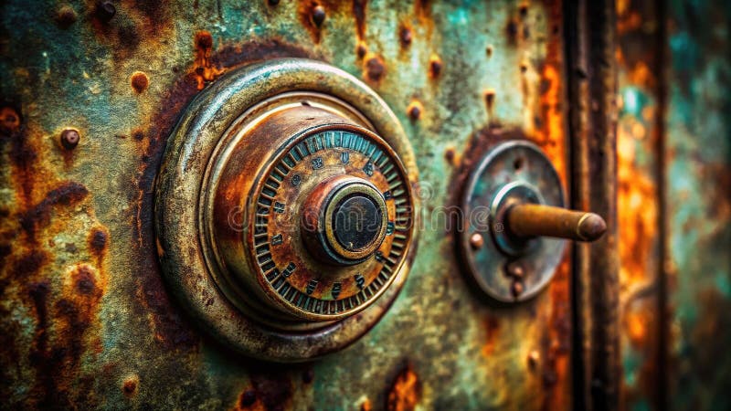 CloseUp of a Vintage Rusty Metal Safe Combination Lock a Study in Aged ...