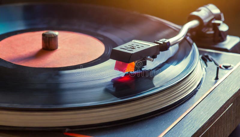 Closeup on Vinyl Record on Record Player with Tonearm Stock ...