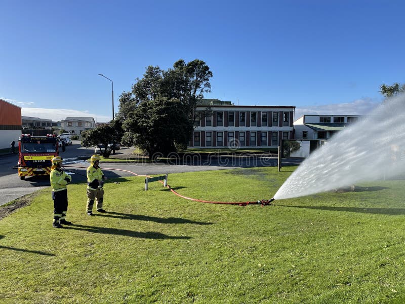 Closeup of a Volunteer Fire Brigade Testing a Fire Hose Editorial ...