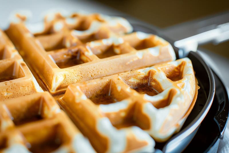 Closeup of Waffle Cooking in Iron Stock Image - Image of preparation ...