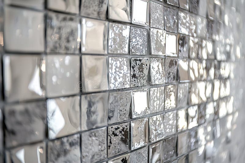 Closeup Wall Surface Selective Focus Silver and Mirror Texture Mosaic ...