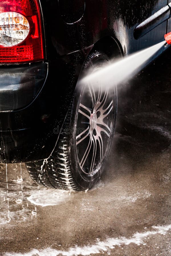 Closeup of Washing Car Wheel Stock Photo - Image of tire, spray: 79881592