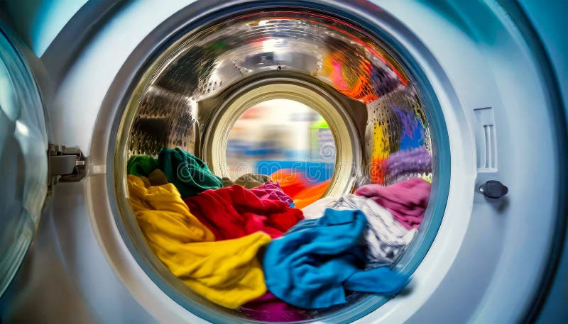Washing Machine with Clothes, Closeup Stock Image - Image of wash ...