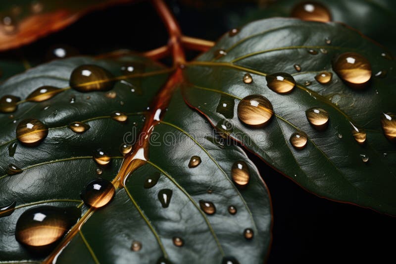 Closeup of Water Drops on Tea Leaves. AI Generated Stock Photo - Image ...