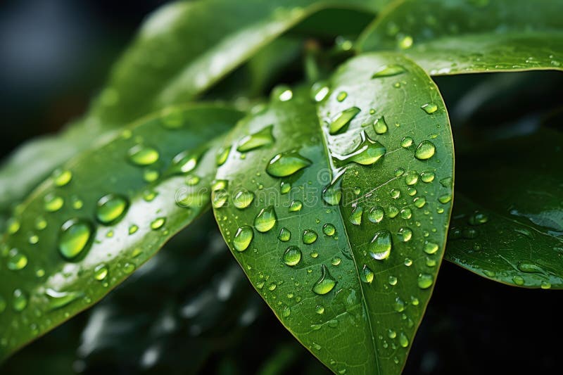 Closeup of Water Drops on Tea Leaves. AI Generated Stock Image - Image ...
