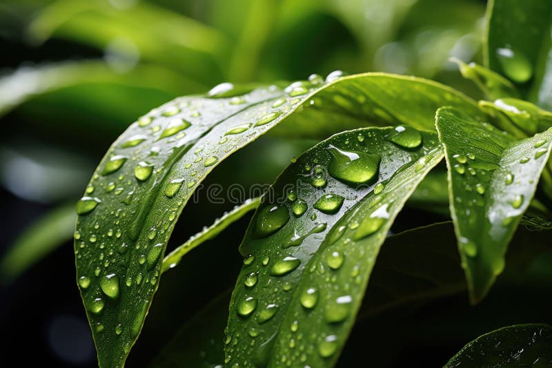 Closeup of Water Drops on Tea Leaves. AI Generated Stock Photo - Image ...
