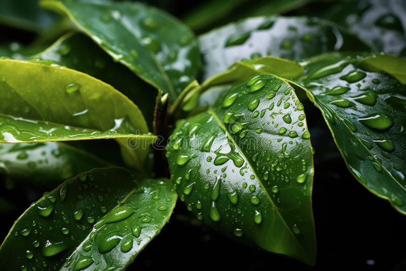 Closeup of Water Drops on Tea Leaves. AI Generated Stock Image - Image ...