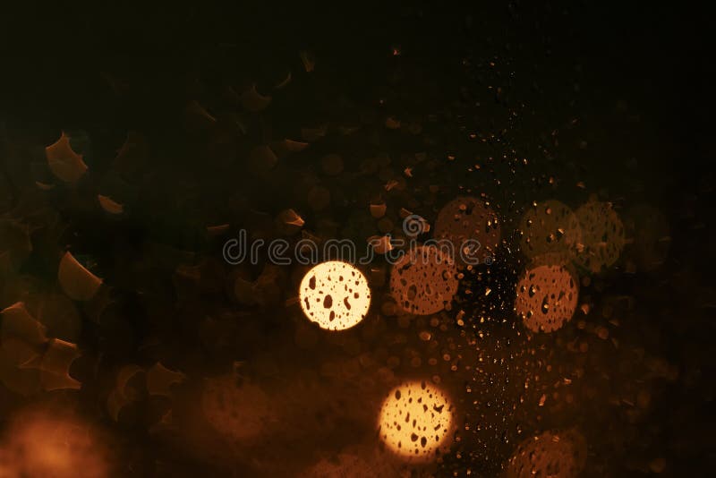 Closeup of Water Drops on a Window with City Lights on Background Stock ...
