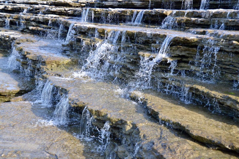 Closeup of Water Flowing Down Limestone Rock Layers at Healey Falls ...