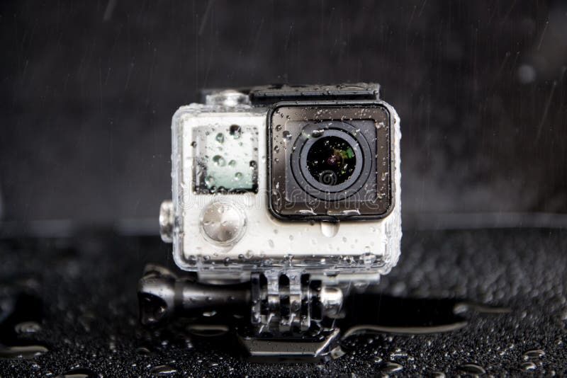 Closeup Water Splash on Extreme Camera in Waterproof Stock Photo ...
