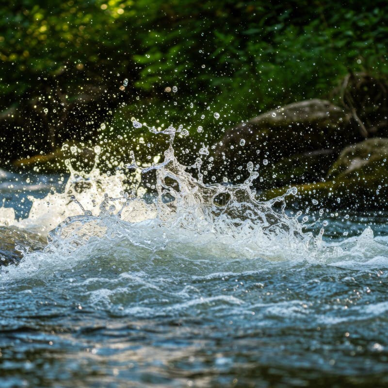Closeup of Water Splashing Over Rocks in a Stream Stock Illustration ...