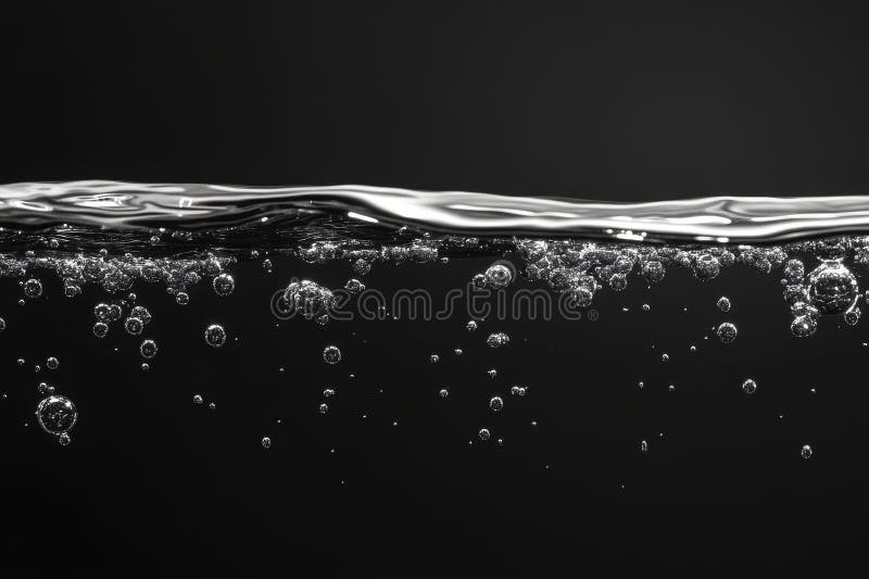 Closeup Water Texture with Splashes and Bubbles on Black Background ...
