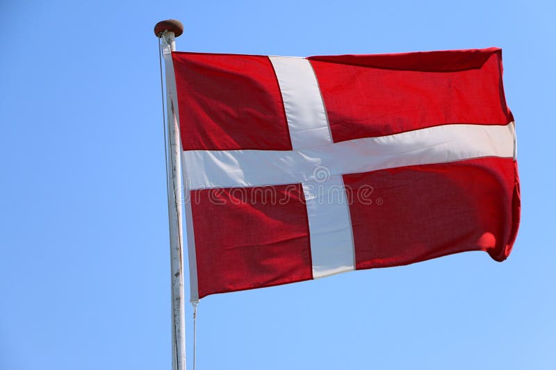 A Closeup of a Waving Danish Flag with Blue Sky in the Background Stock ...