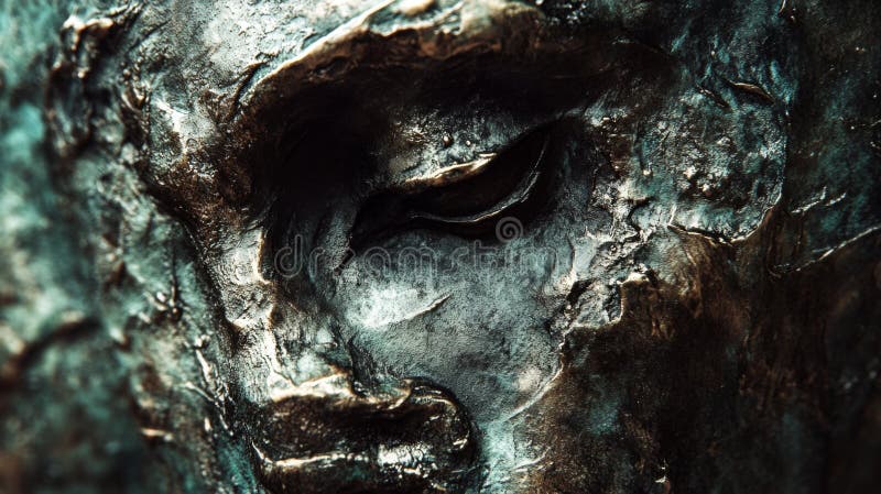 Closeup of a Weathered Bronze Sculpture Face Stock Illustration ...
