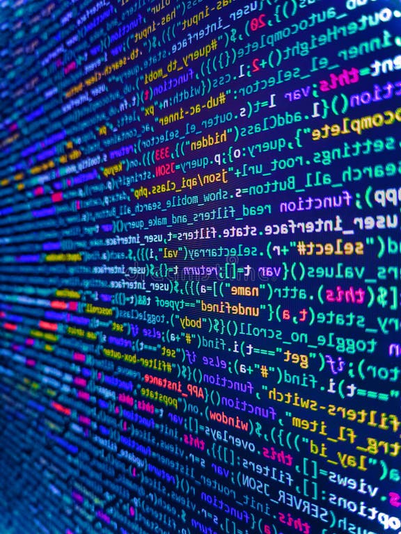 Closeup of Web Code on Computer LED Screen. Developer Working on Program Codes in Office Stock ...