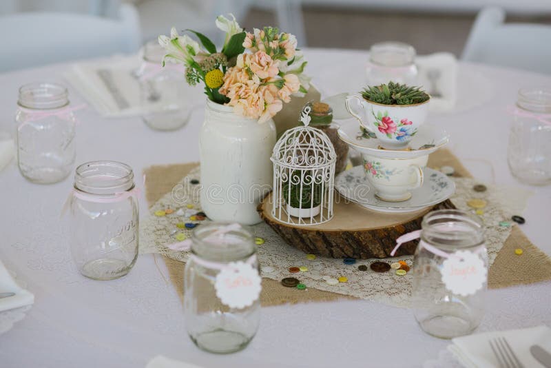 Closeup of Wedding Table in White Tones. the Design of the Guest Table ...