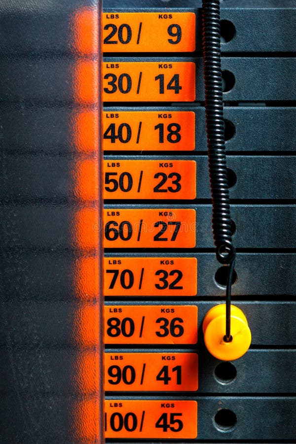 Closeup of Weight Stack with Orange Stock Image - Image of numeral ...