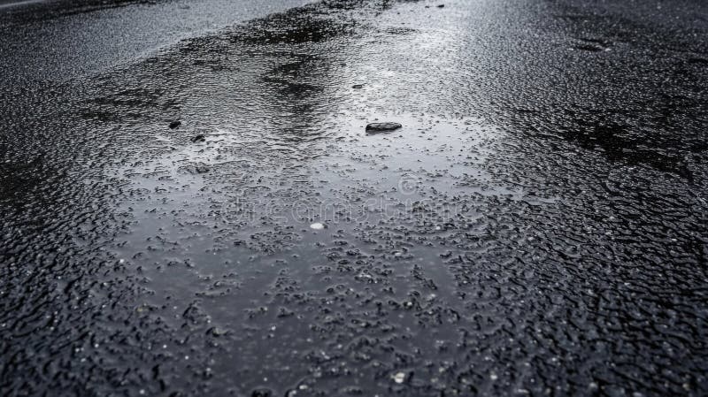 Closeup of Wet Asphalt Road after Rain. Puddles, Water, and Reflections ...