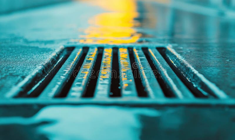 Closeup of Wet Drain Grate with Reflections of Light Stock Illustration ...