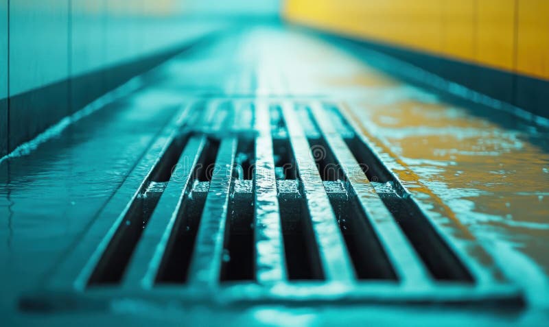 Closeup of Wet Drain Grate with Reflections of Light Stock Illustration ...