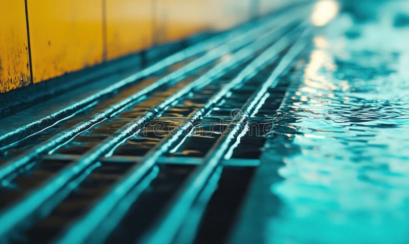 Closeup of Wet Drain Grate with Reflections of Light Stock Illustration ...
