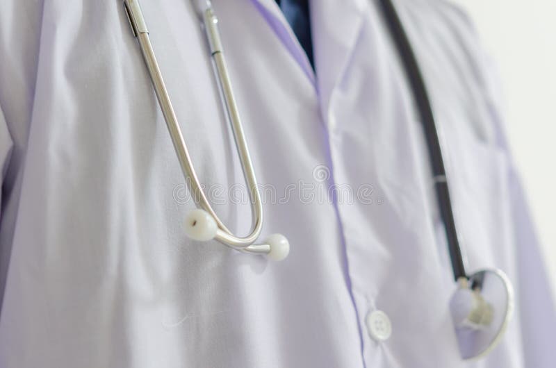 Closeup Where the Patient`s Stethoscope is at the Doctor`s Neck Stock ...