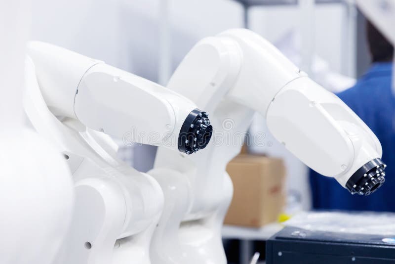 Closeup White Automatic Manipulator Arm Robot for Programming. Modern ...