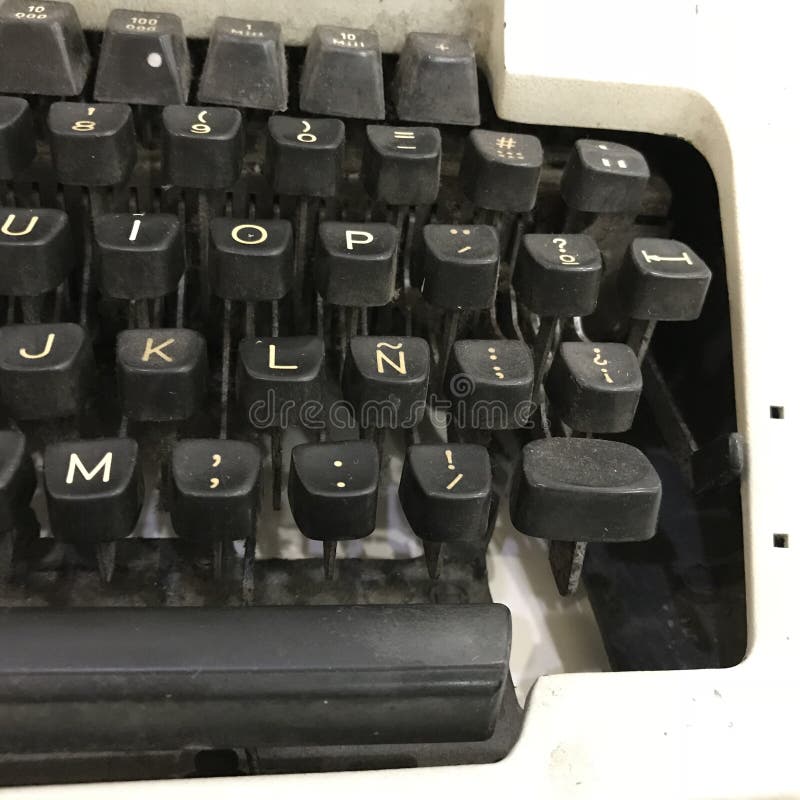 Closeup of a White and Black Vintage Typewriter Stock Image - Image of ...