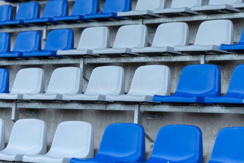 Closeup of the White and Blue Plastic Stadium Seats Stock Photo - Image ...