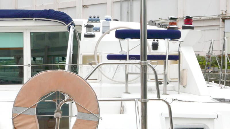 Closeup White Boat with Lifebuoy Back View Stock Image - Image of ...