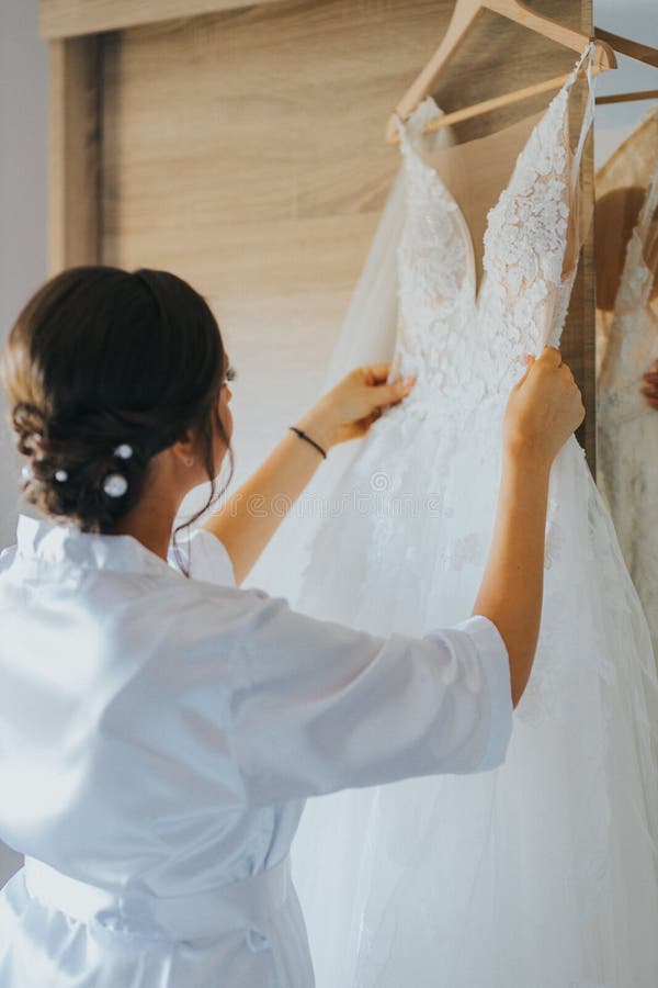 Closeup of a White Bridal Wedding Dress Stock Image - Image of natural ...