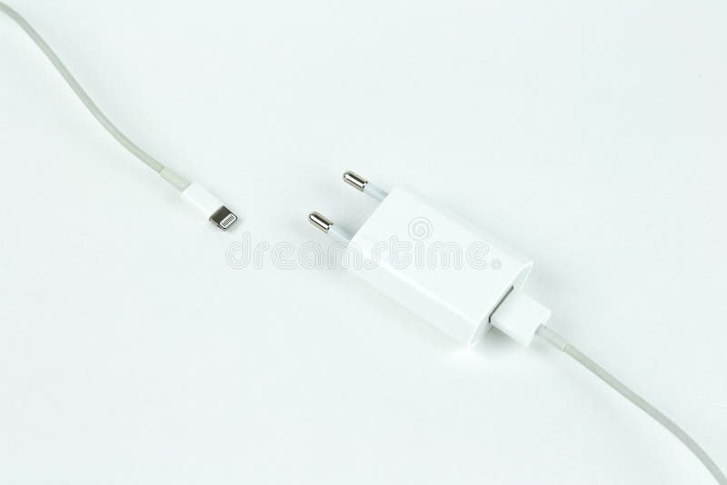 Closeup of a White Charger and White Usb Cable. Isolated Stock Photo ...