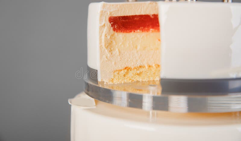 Closeup White Chocolate Mousse Cake Cut, Filling Texture Stock Image ...