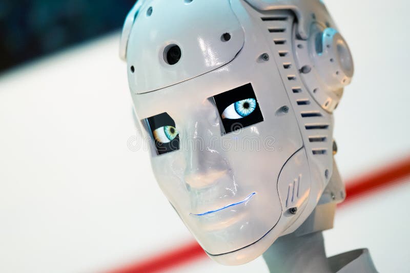 Closeup of Human Robot Looking Away Stock Photo - Image of tech ...