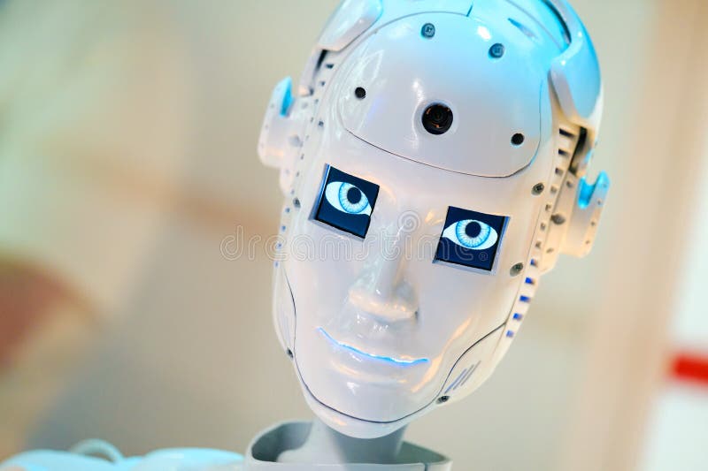 Closeup of Human Robot Looking Camera Stock Photo - Image of closeup ...