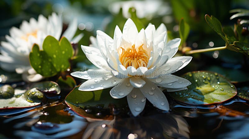 Closeup White Lotus on Water Stock Image - Image of flora, water: 305086225