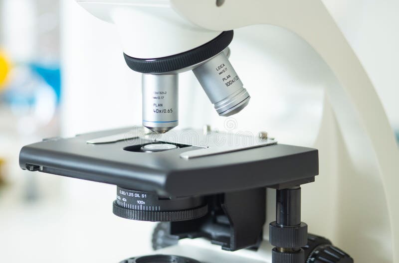 Closeup of a White Microscope in a Laboratory Setting Stock Photo ...