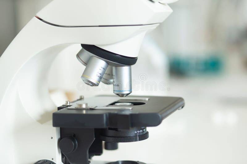 Closeup of a White Microscope in a Laboratory Setting Stock Photo ...