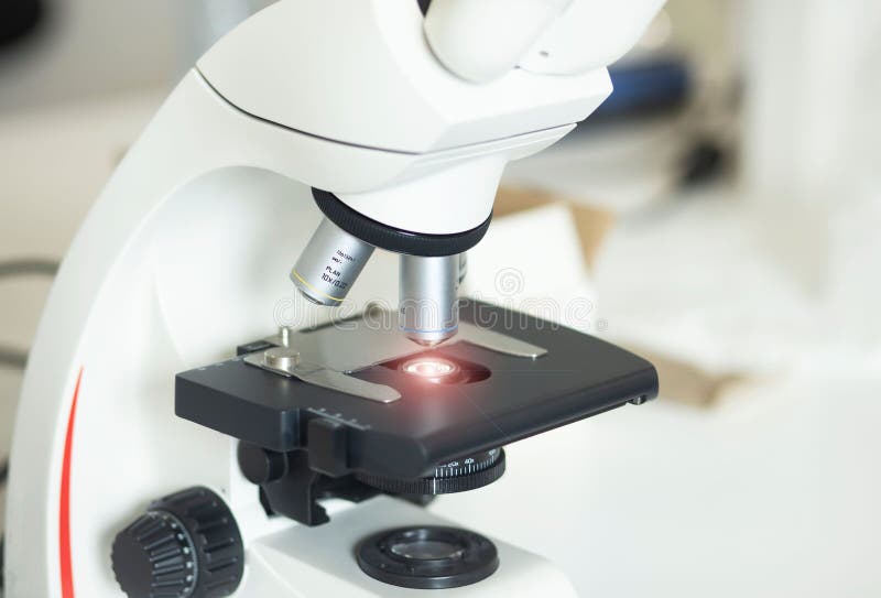 Closeup of a White Microscope in a Laboratory Setting Stock Photo ...