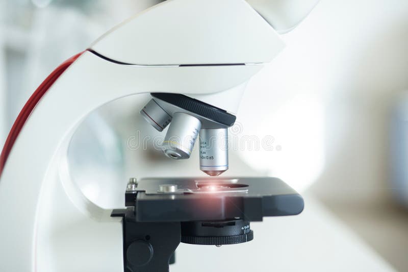 Closeup of a White Microscope in a Laboratory Setting Stock Photo ...