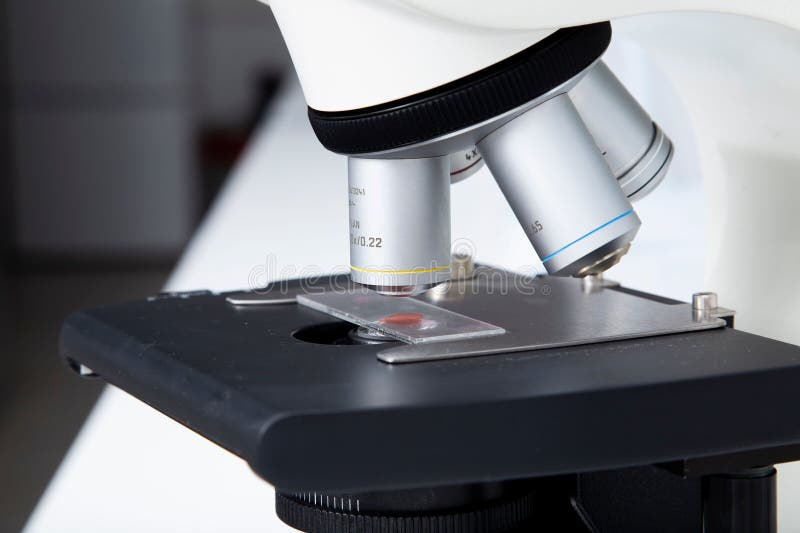 Closeup of a White Microscope in a Laboratory Setting Stock Image ...